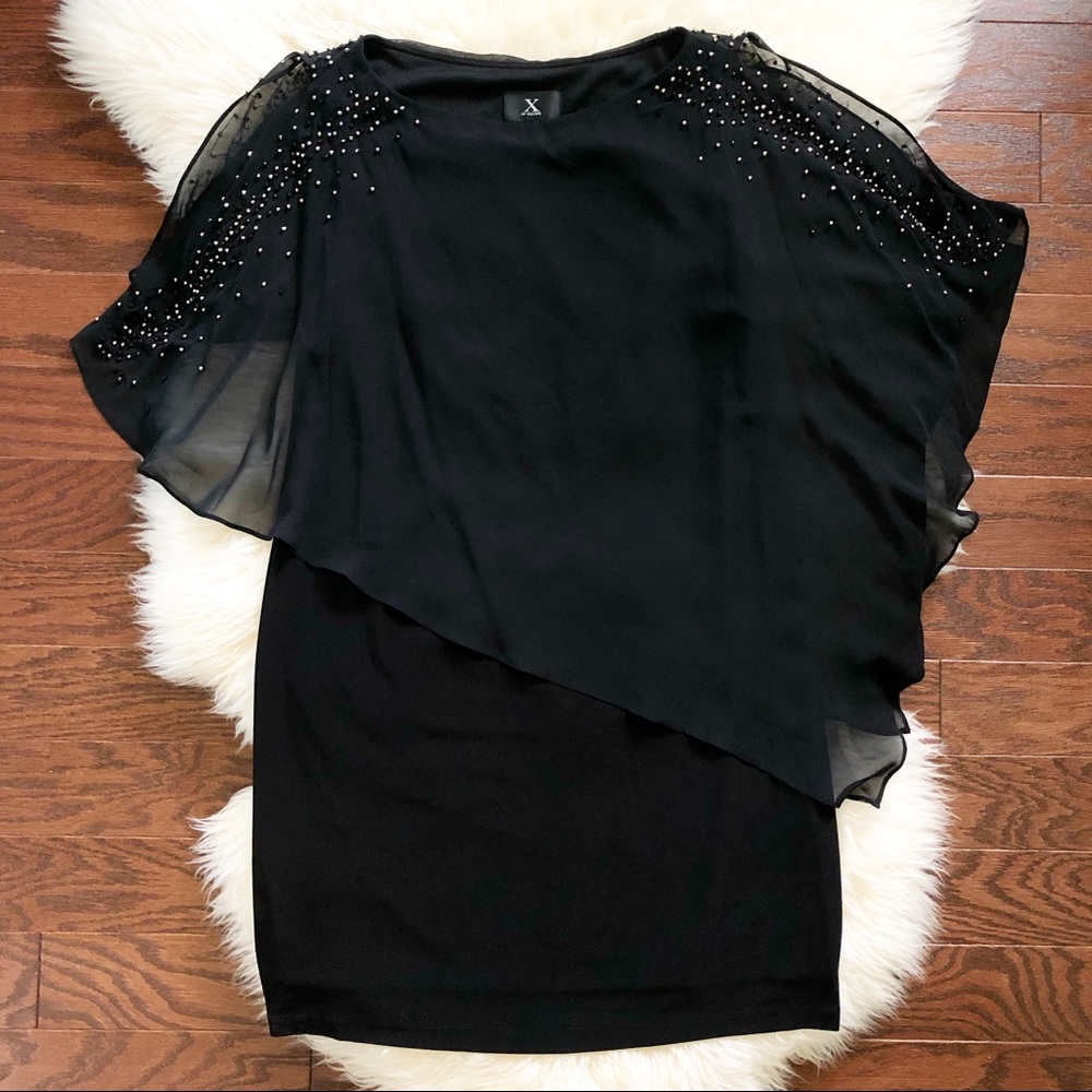 X By Xscape Black Beaded Overlay Sleeve Formal/Evenin… - Gem